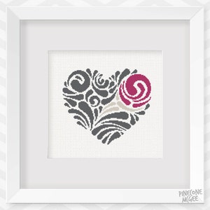 HEART SWIRL Counted Cross Stitch Pattern, Rose Xstitch Pdf - Etsy