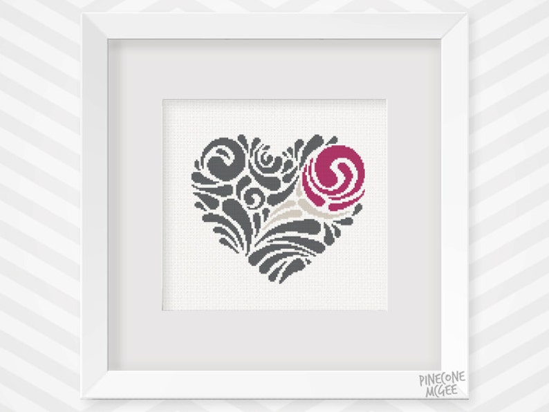 HEART SWIRL Counted Cross Stitch Pattern Rose Xstitch Pdf - Etsy
