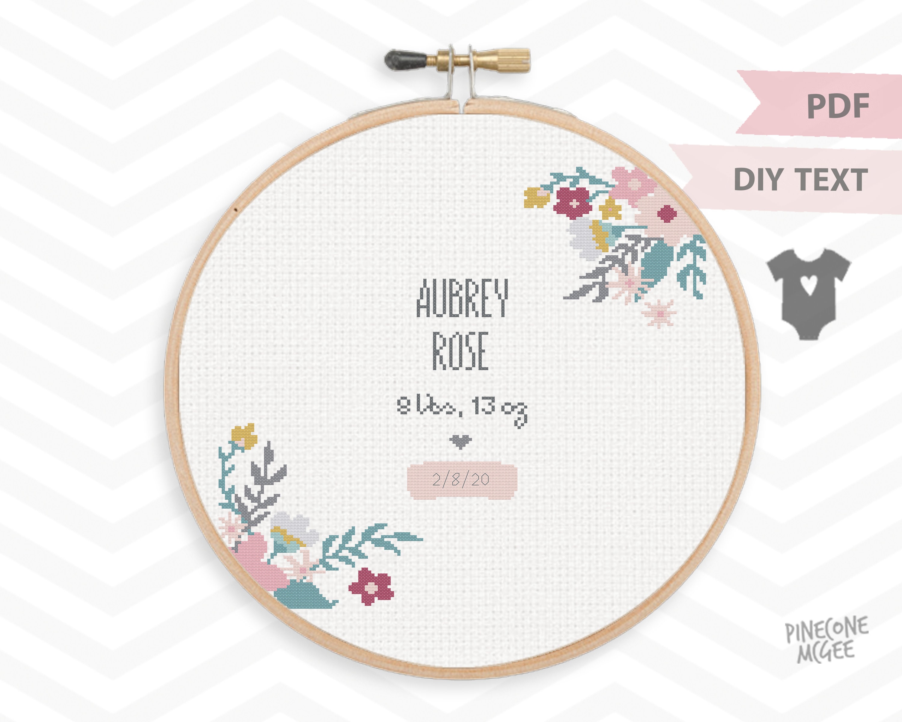 FLORAL BIRTH ANNOUNCEMENT Counted Cross Stitch Pattern, Baby Girl ...