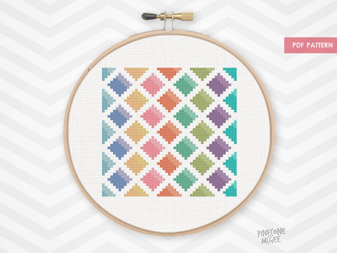 WATERCOLOR DIAMONDS Counted Cross Stitch Pattern, Modern Geometric ...