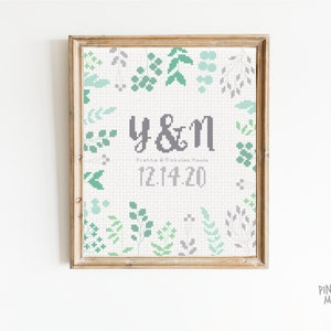 FERN WEDDING MONOGRAM Counted Cross Stitch Pattern, Engagement Gift ...