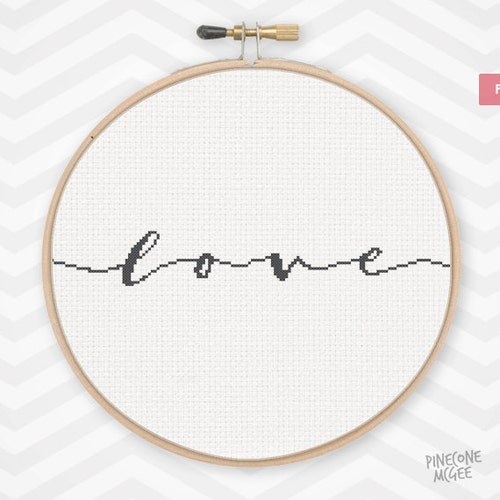 CURSIVE LOVE Counted Cross Stitch Pattern Easy Word - Etsy