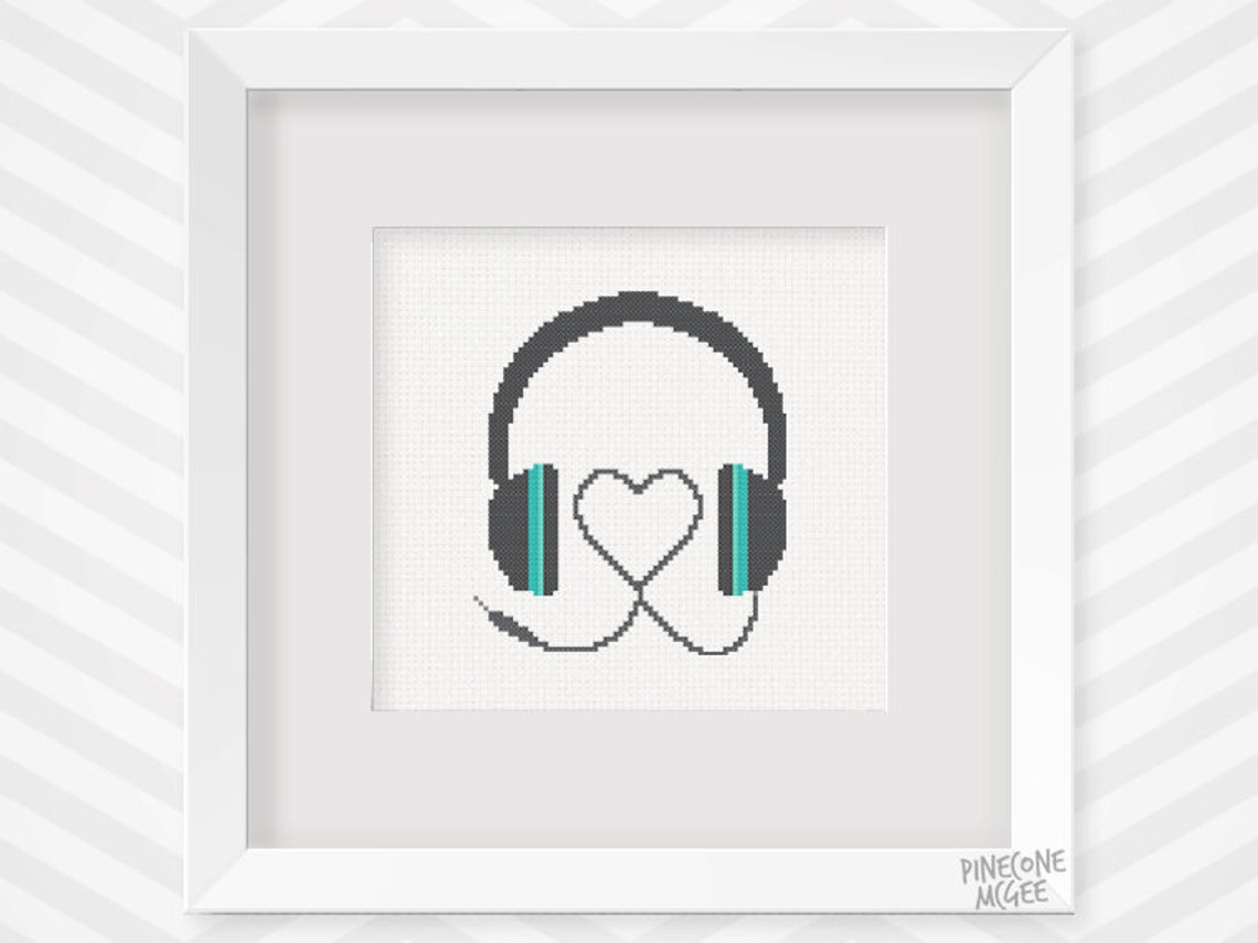 HEART MUSIC HEADPHONES Counted Cross Stitch Pattern Xstitch - Etsy