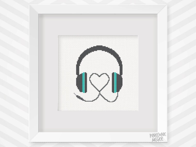 HEART MUSIC HEADPHONES Counted Cross Stitch Pattern Xstitch - Etsy UK