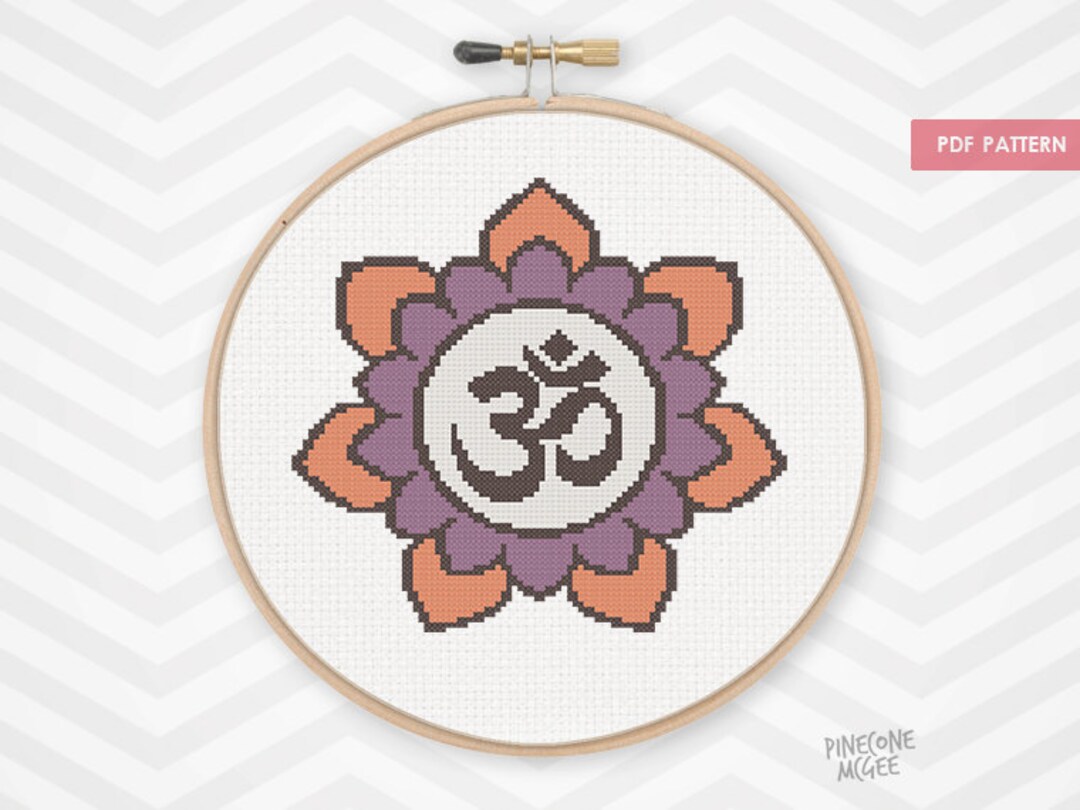 OM FLOWER Counted Cross Stitch Pattern, Purple Om Mandala Pdf - Etsy
