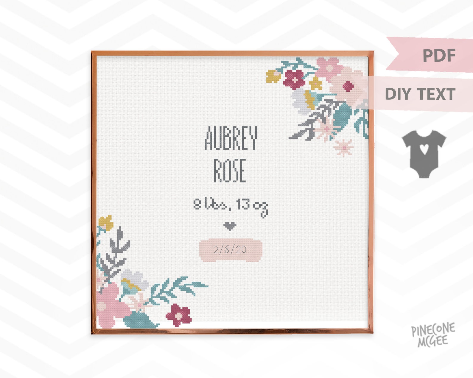 FLORAL BIRTH ANNOUNCEMENT Counted Cross Stitch Pattern, Baby Girl ...