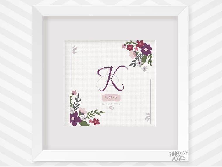 MONOGRAM FLORAL WEDDING Record Counted Cross Stitch Pattern - Etsy