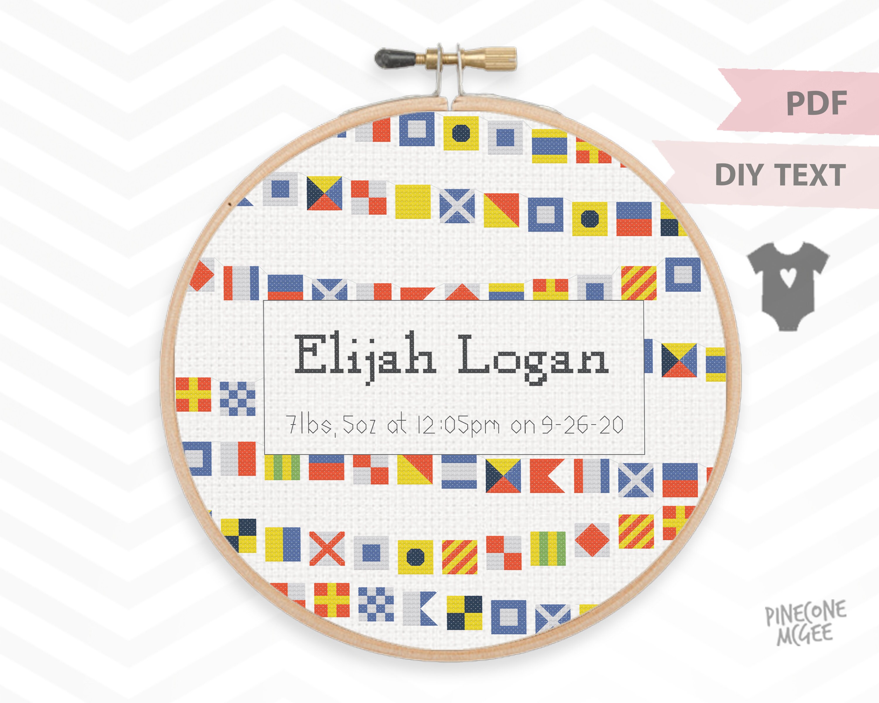 NAUTICAL FLAG ANNOUNCEMENT Counted Cross Stitch Pattern, Newborn Boy ...