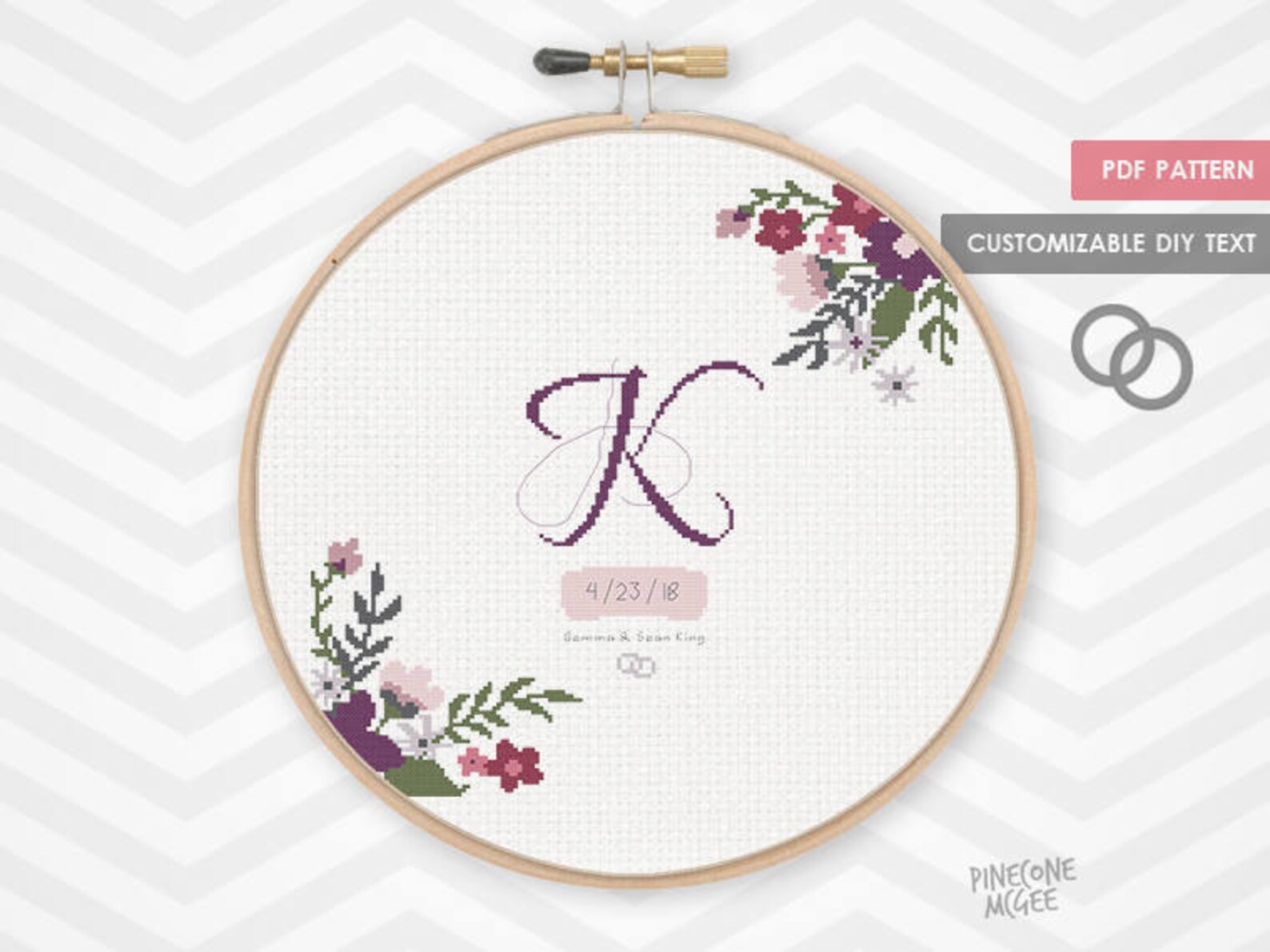 MONOGRAM FLORAL WEDDING Record Counted Cross Stitch Pattern | Etsy