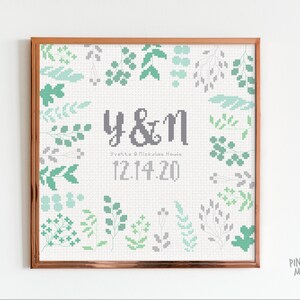 FERN WEDDING MONOGRAM Counted Cross Stitch Pattern, Engagement Gift ...
