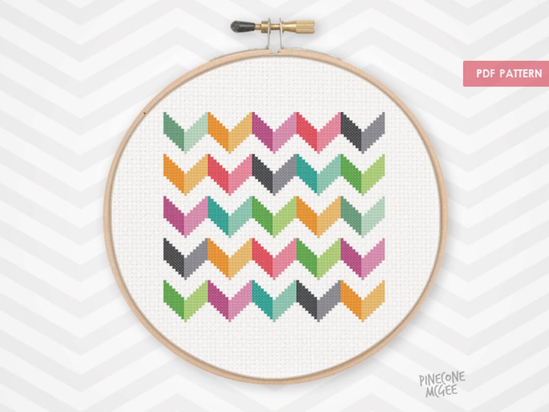 BRIGHT CHEVRON Counted Cross Stitch Pattern, Geometric Needlework Pdf ...