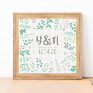 FERN WEDDING MONOGRAM Counted Cross Stitch Pattern, Engagement Gift ...