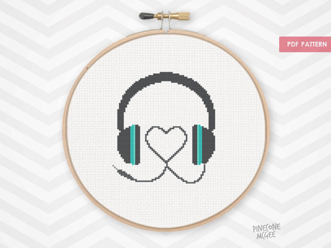 HEART MUSIC HEADPHONES Counted Cross Stitch Pattern, Xstitch Pdf - Etsy