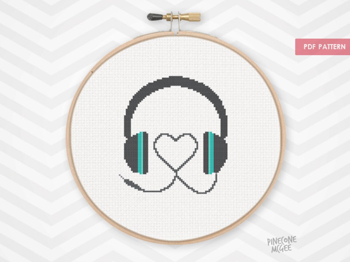 HEART MUSIC HEADPHONES Counted Cross Stitch Pattern, Xstitch Pdf - Etsy