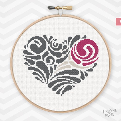 HEART SWIRL Counted Cross Stitch Pattern Rose Xstitch Pdf - Etsy