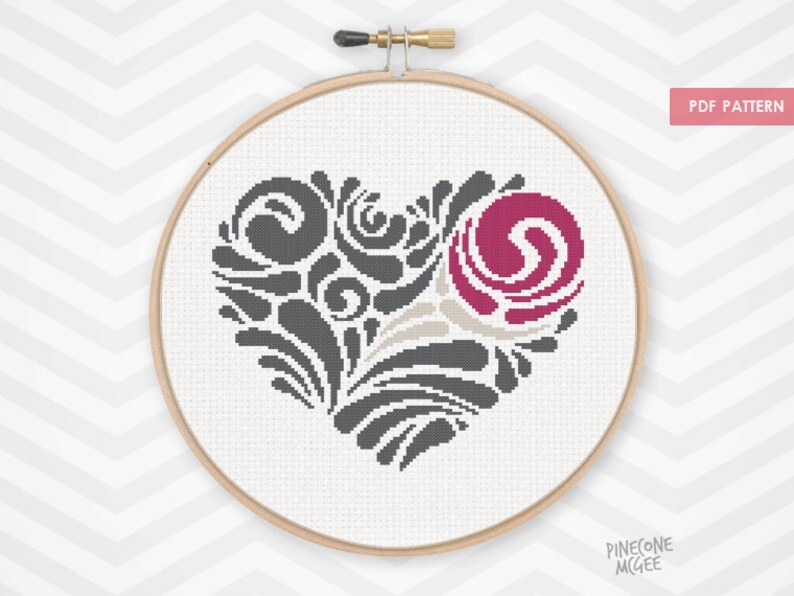 HEART SWIRL Counted Cross Stitch Pattern Rose Xstitch Pdf - Etsy