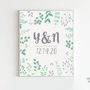 FERN WEDDING MONOGRAM Counted Cross Stitch Pattern, Engagement Gift ...