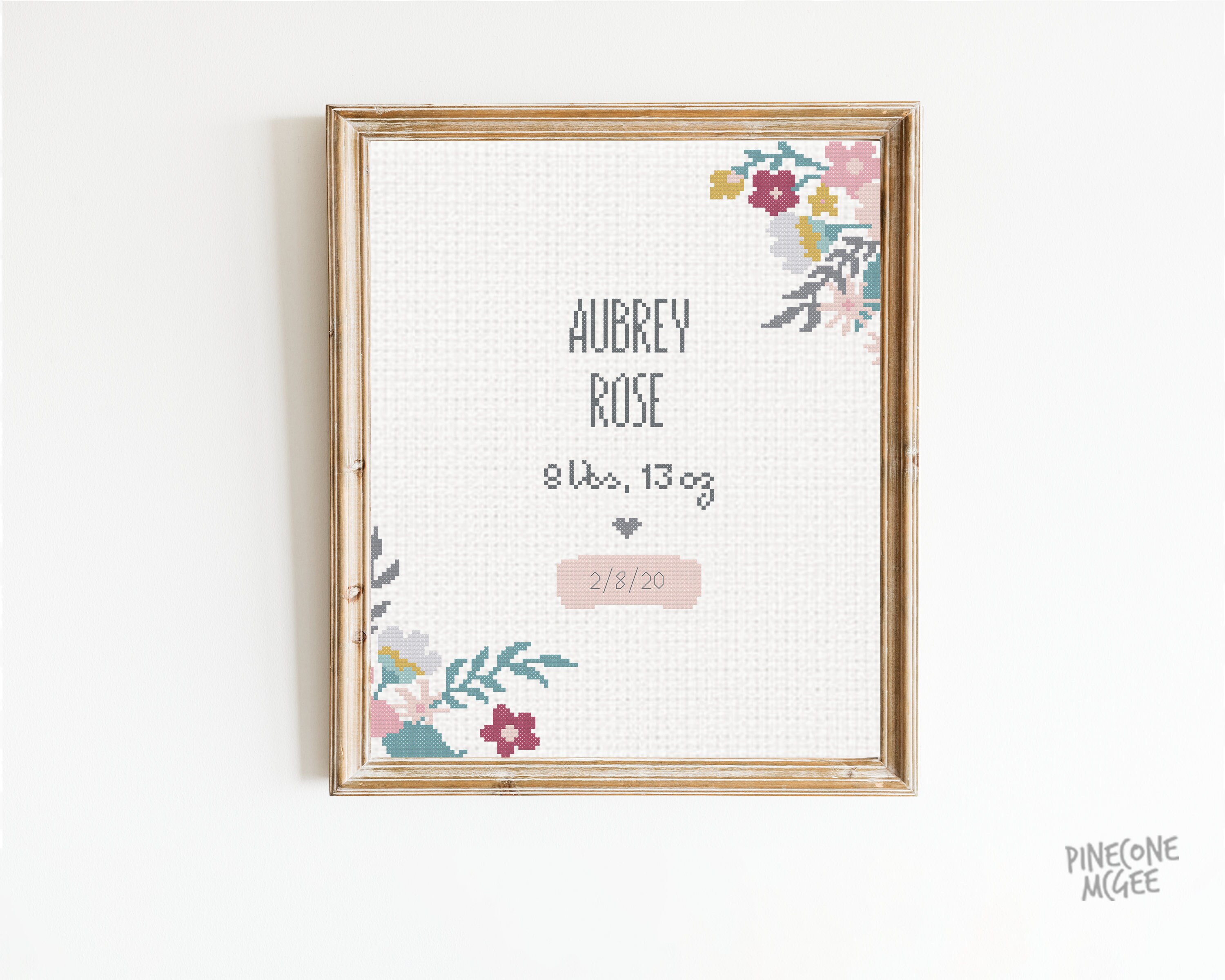 FLORAL BIRTH ANNOUNCEMENT Counted Cross Stitch Pattern, Baby Girl ...