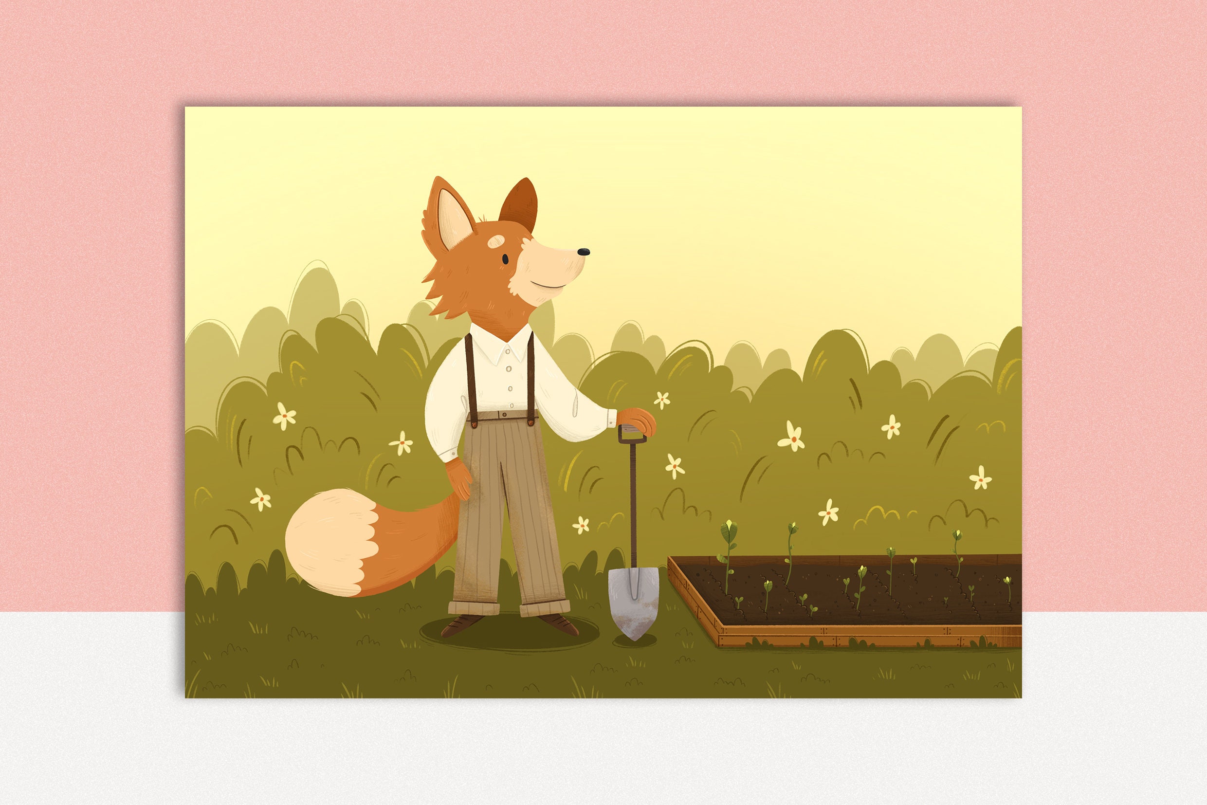 Art Print Farmer Fox Cute Illustration - Etsy