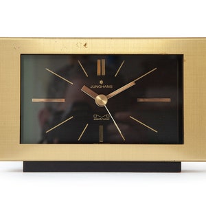 Heavy JUNGHANS Brass Desk CLOCK Mid Century Modern Danish Table Atomic ...