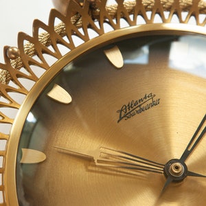 ATLANTA Brass Wall CLOCK Art Deco Mid Century Germany Starburst Kienzle ...
