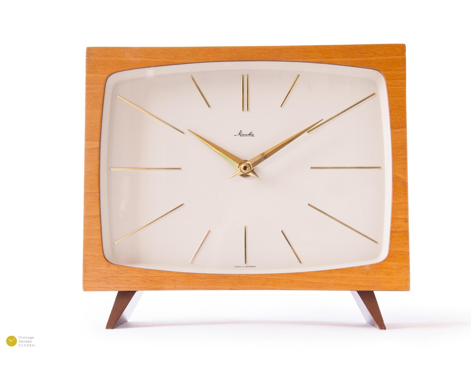 Mid Century MAUTHE Table Clock Elm Wood Modernism Brass Desk Danish ...