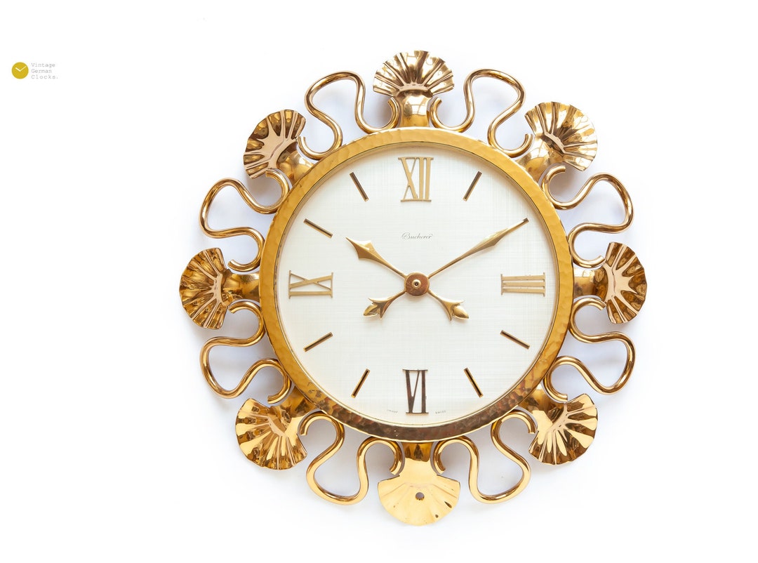Stunning IMHOF BUCHERER Swiss Gold Plated Wall Clock Mid Century ...