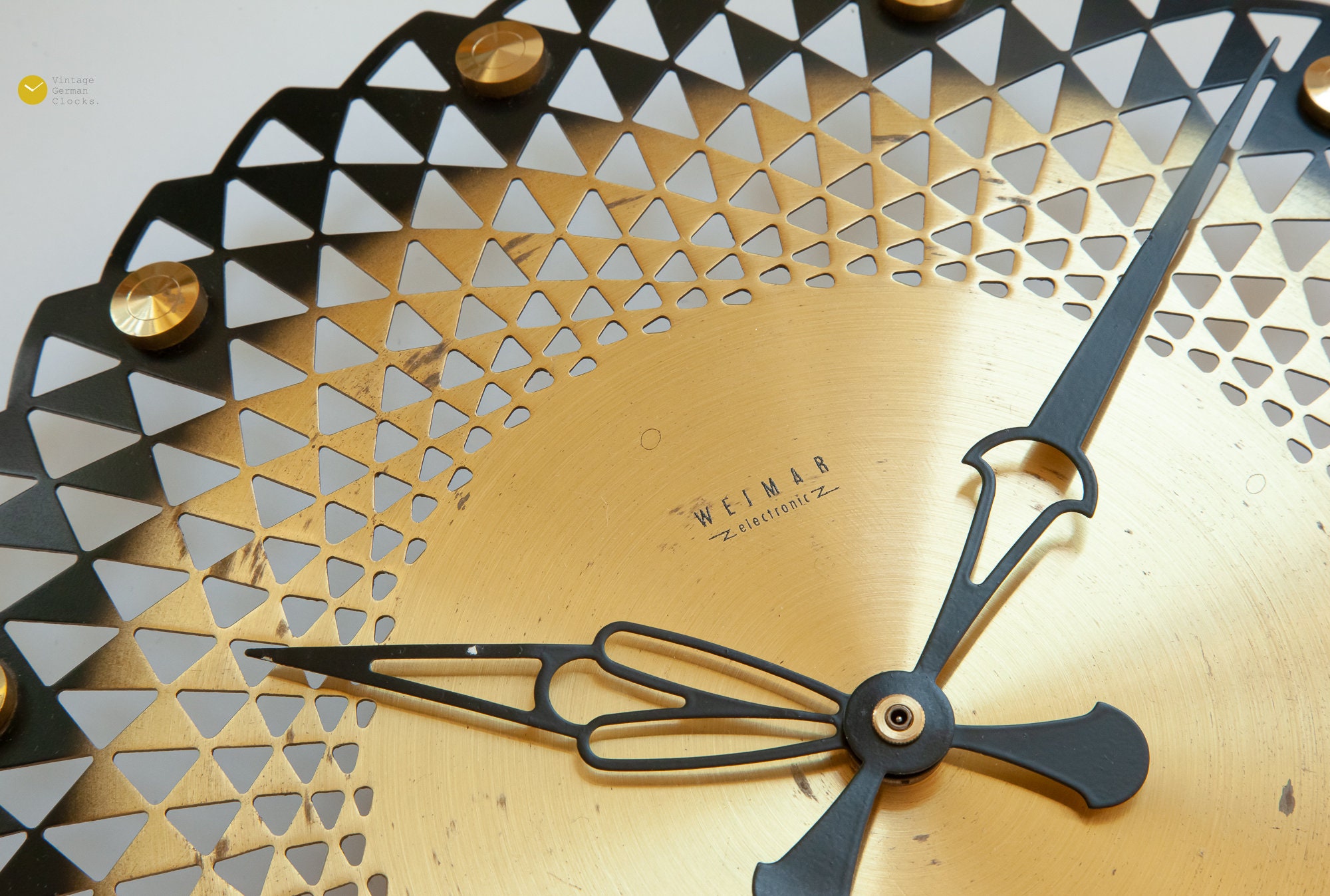 Mid Century WEIMAR Brass Wall CLOCK Starburst Atomic Space Age Germany ...