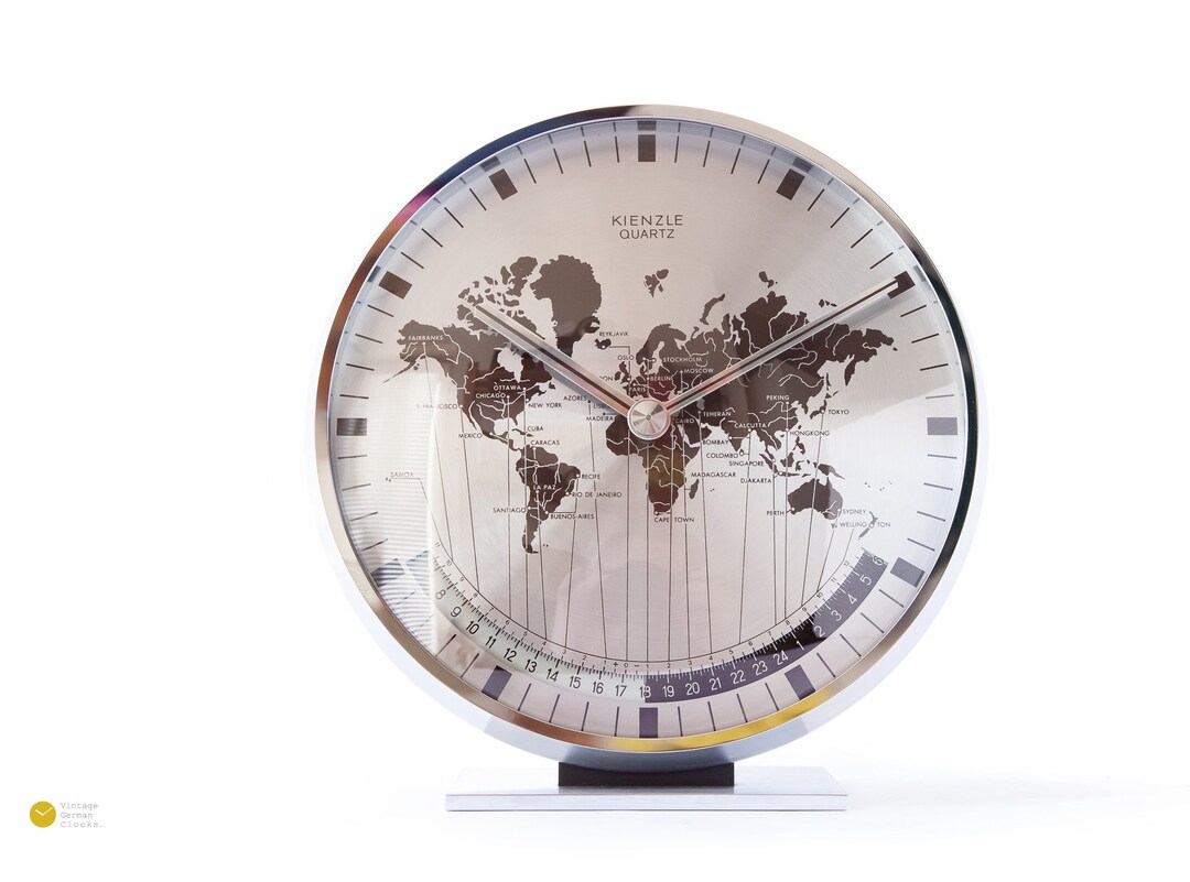 KIENZLE Steel WORLD Time Clock Germany Desk Table Mid Century Bauhaus ...