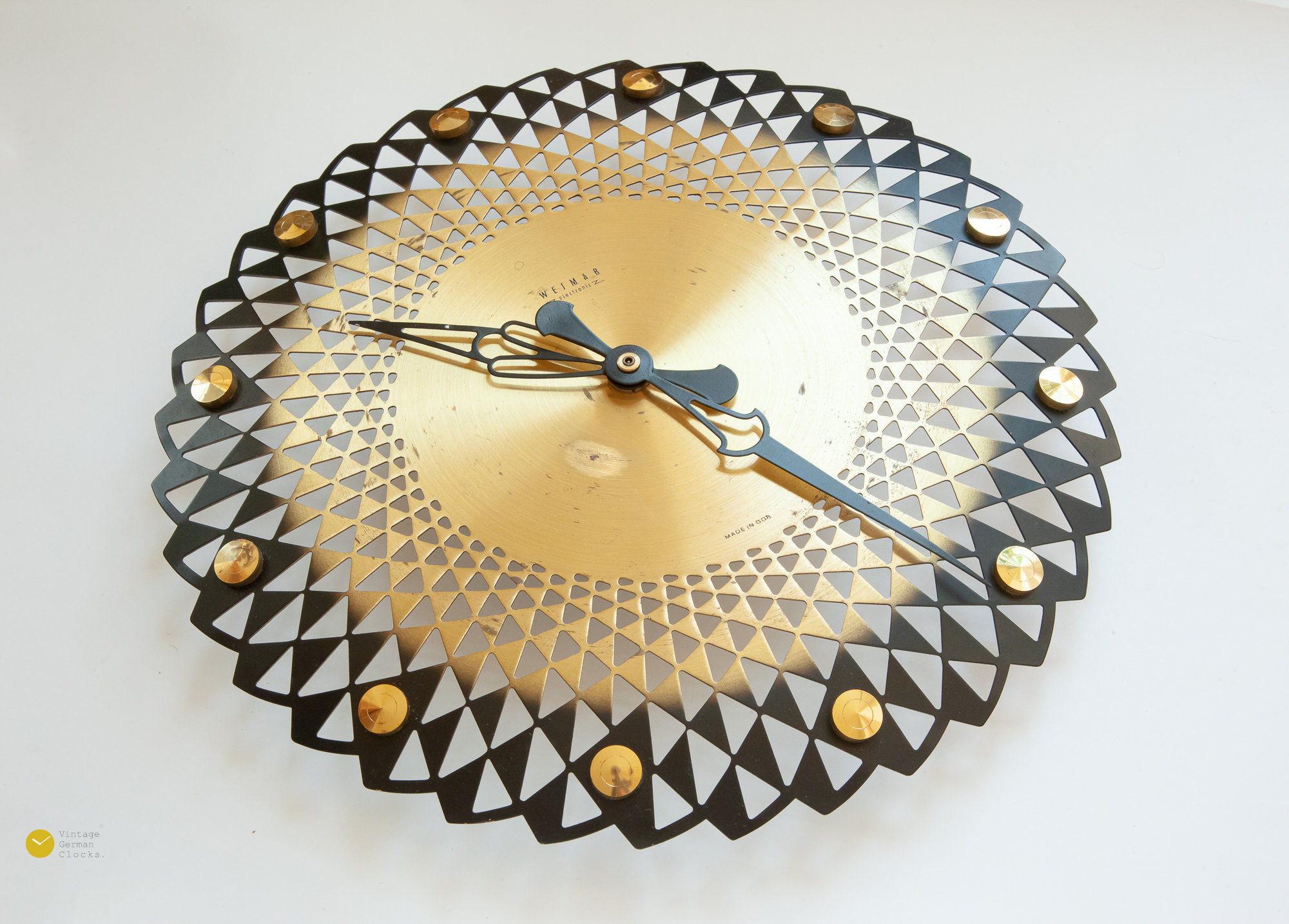 Mid Century WEIMAR Brass Wall CLOCK Starburst Atomic Space Age Germany ...