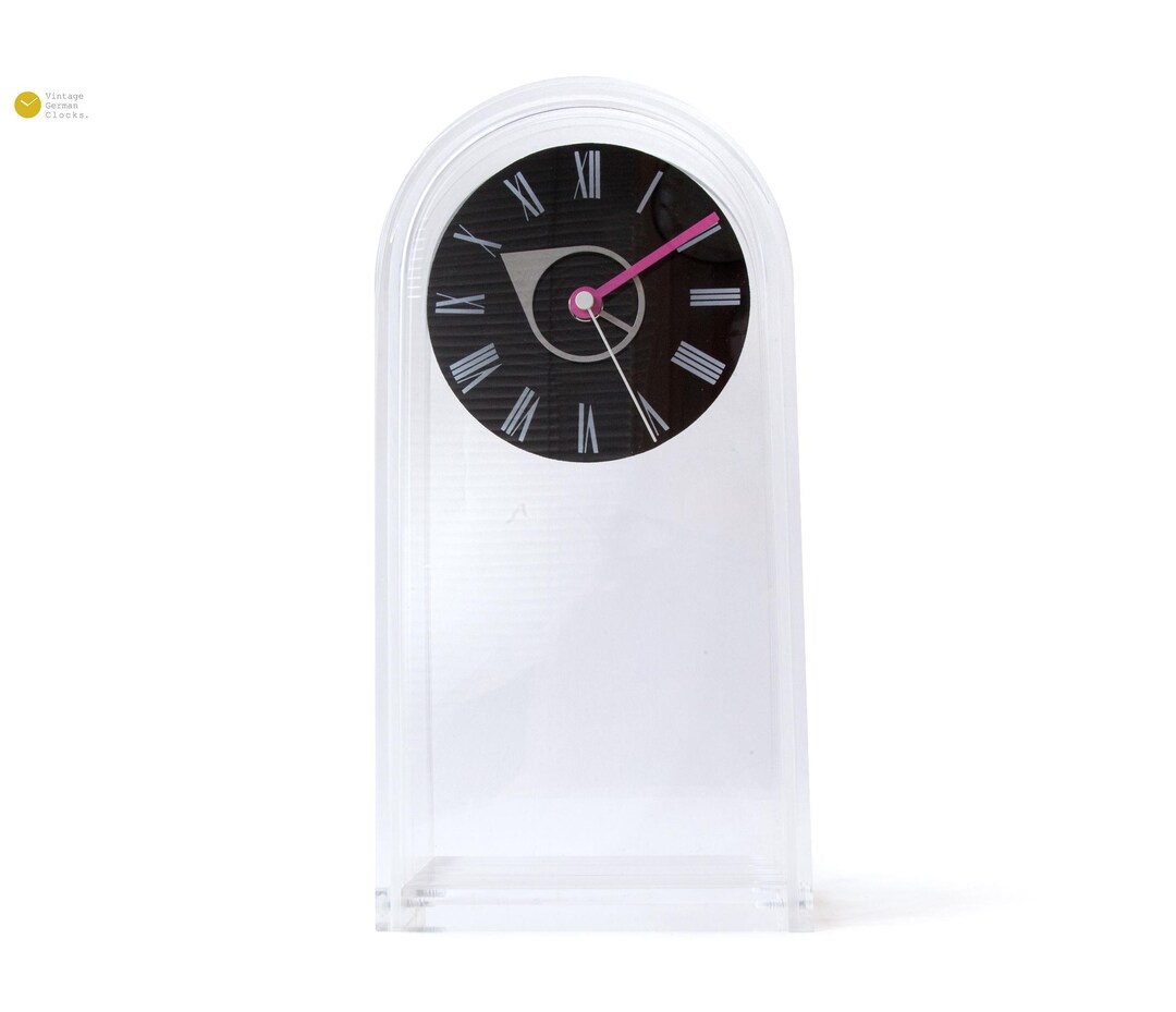 Postmodern 80s Lucent Table Clock Memphis Era Italy Junghans Acrylic ...