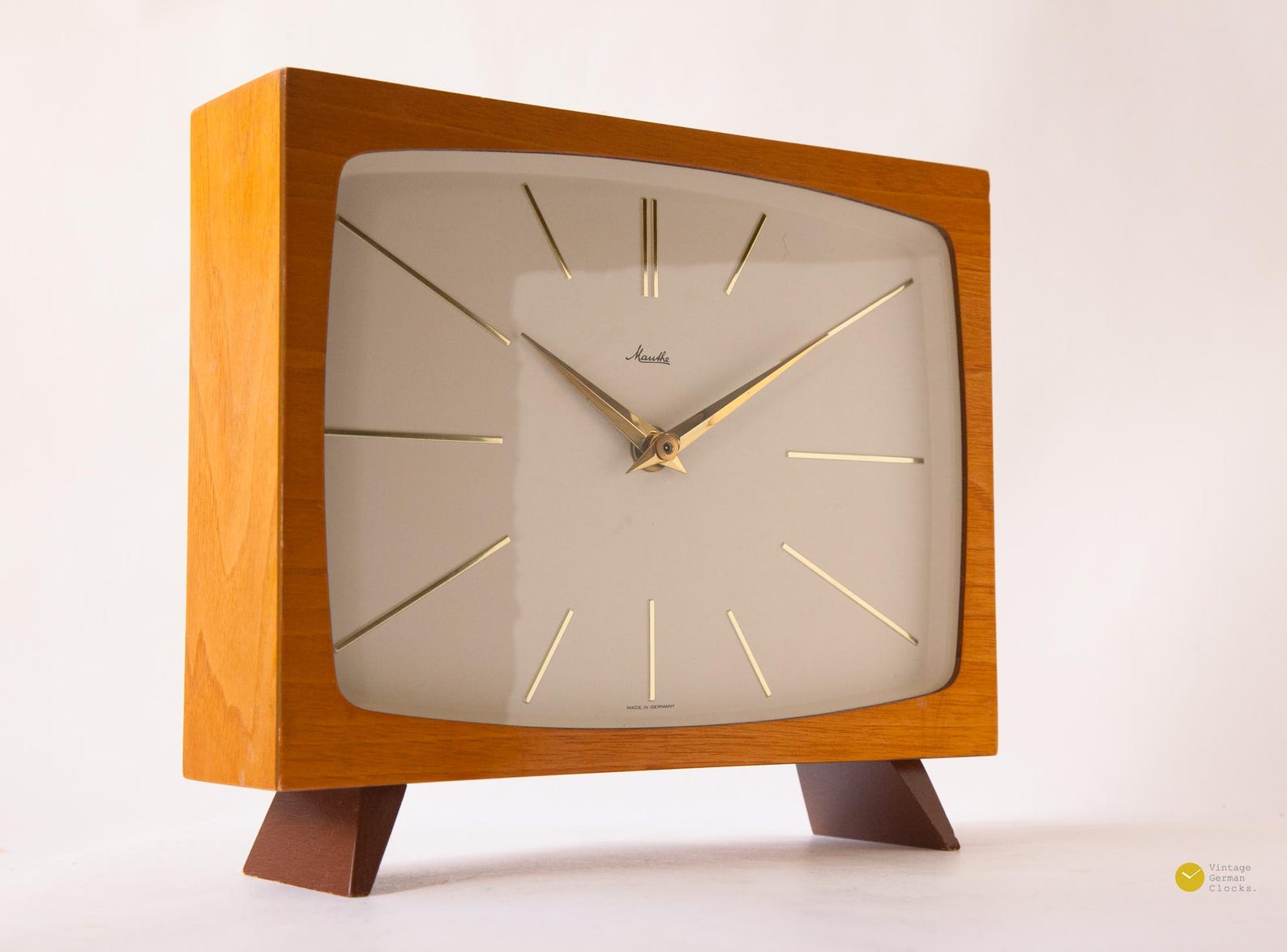 Mid Century MAUTHE Table Clock Elm Wood Modernism Brass Desk Danish ...