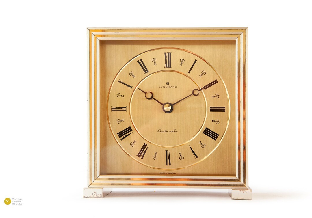 Silver Plated Heavy JUNGHANS Desk Clock Germany Mid Century Modernism ...