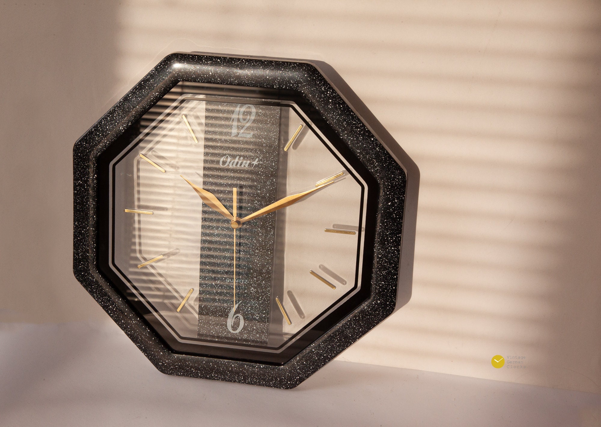 90s Postmodern Wall Clock - Memphis Black Golden Plastic Abstract Mcm ...