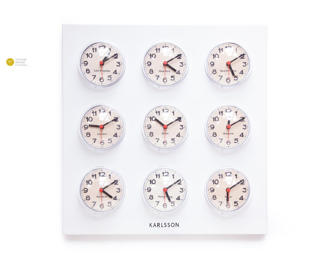 90s KARLSSON World Time Office Wall Clock Space Age Atomic Modernistic ...