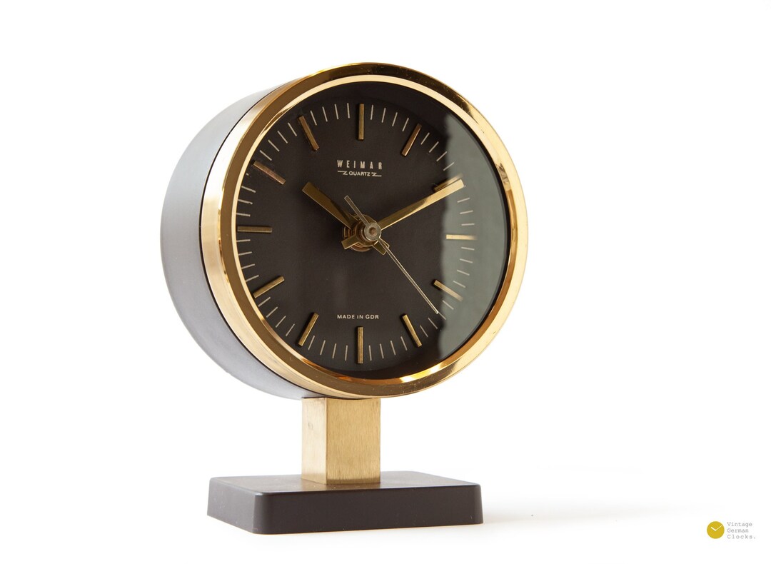 Elegant WEIMAR Desk CLOCK Modernism Mid Century Racing Brass Space Age ...