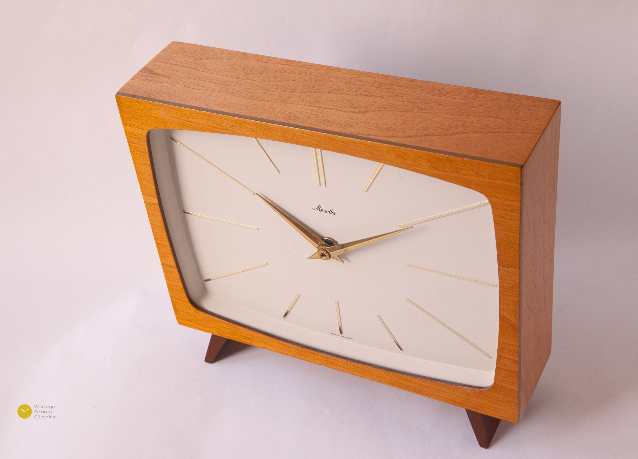 Mid Century MAUTHE Table Clock Elm Wood Modernism Brass Desk Danish ...