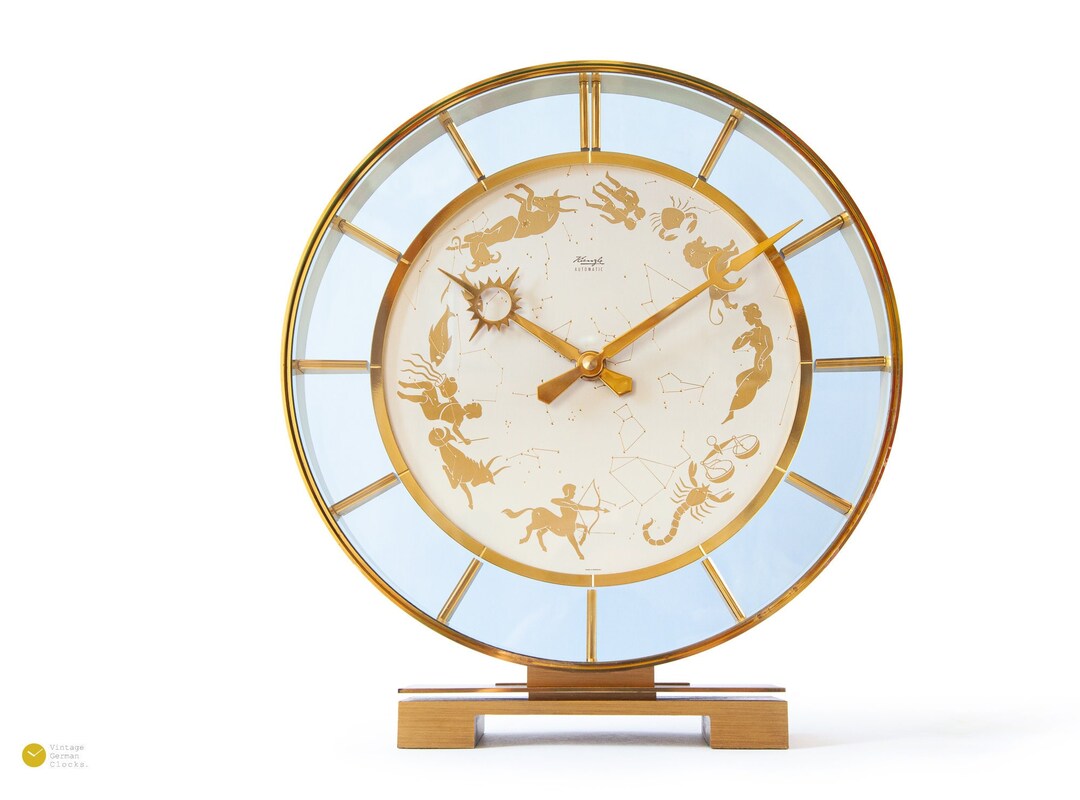 Stunning XL KIENZLE Zodiac Desk Clock Lucent Mid Century Modernism Mcm ...