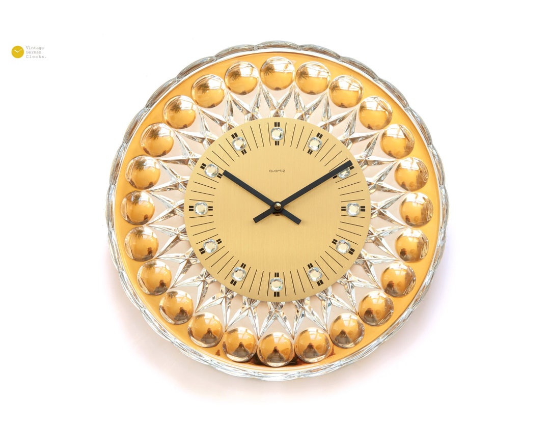 Stunning 24K Gold JUNGHANS Crystal Wall CLOCK Starburst Modern Mid Century 70s 80s Mcm Glass ...