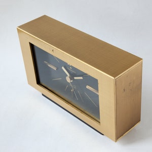 Heavy JUNGHANS Brass Desk CLOCK Mid Century Modern Danish Table Atomic ...