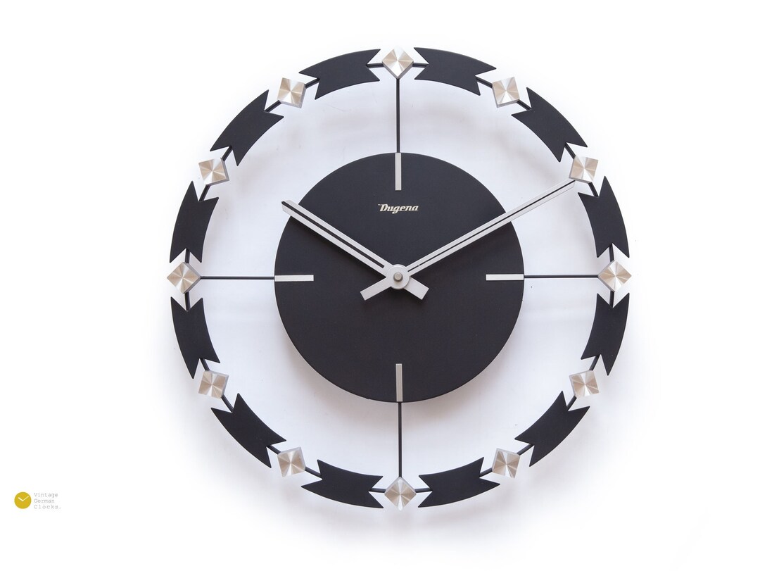 Mid Century Iron DUGENA Wall Clock Germany Modernism Space Age Atomic ...