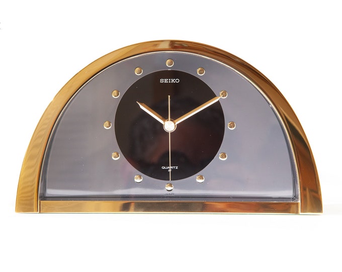 Golden 80s SEIKO Table Clock Japan Postmodern Memphis Transparent Brass ...