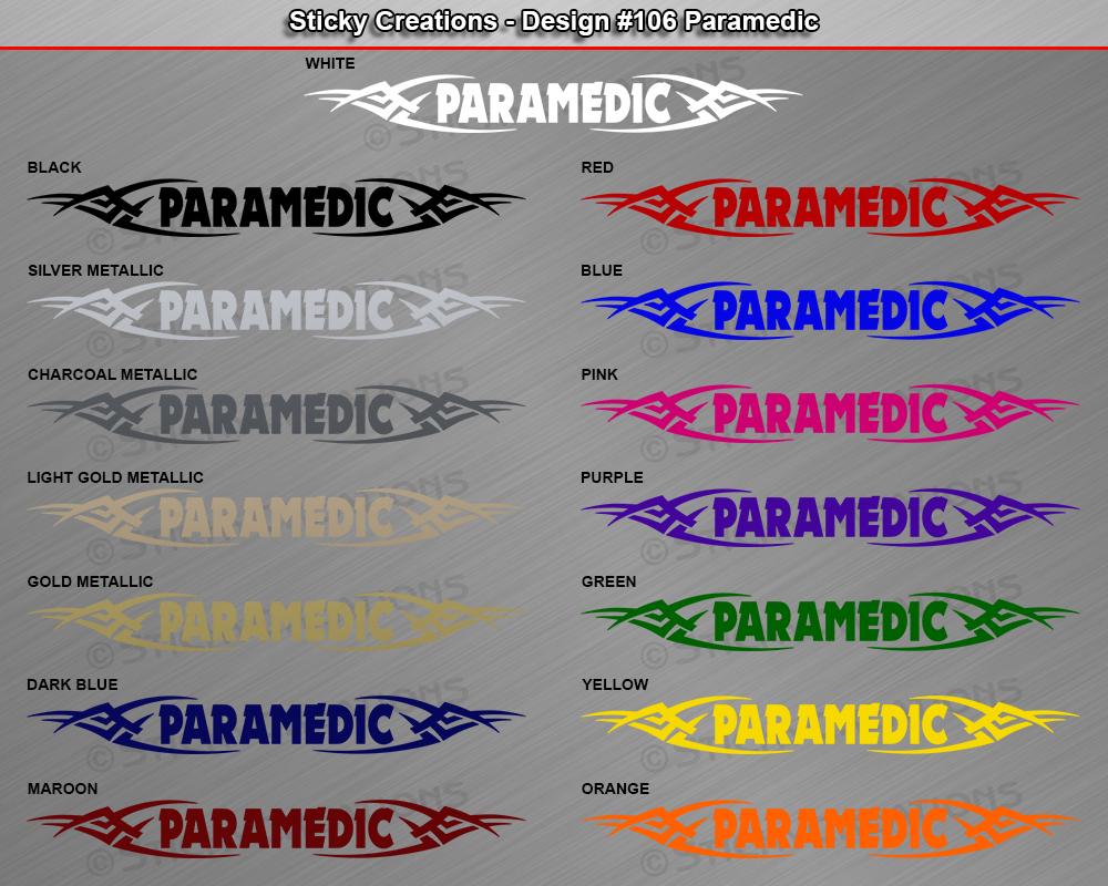 Design #106 PARAMEDIC Decal Sticker Windshield Window Vinyl Graphic ...