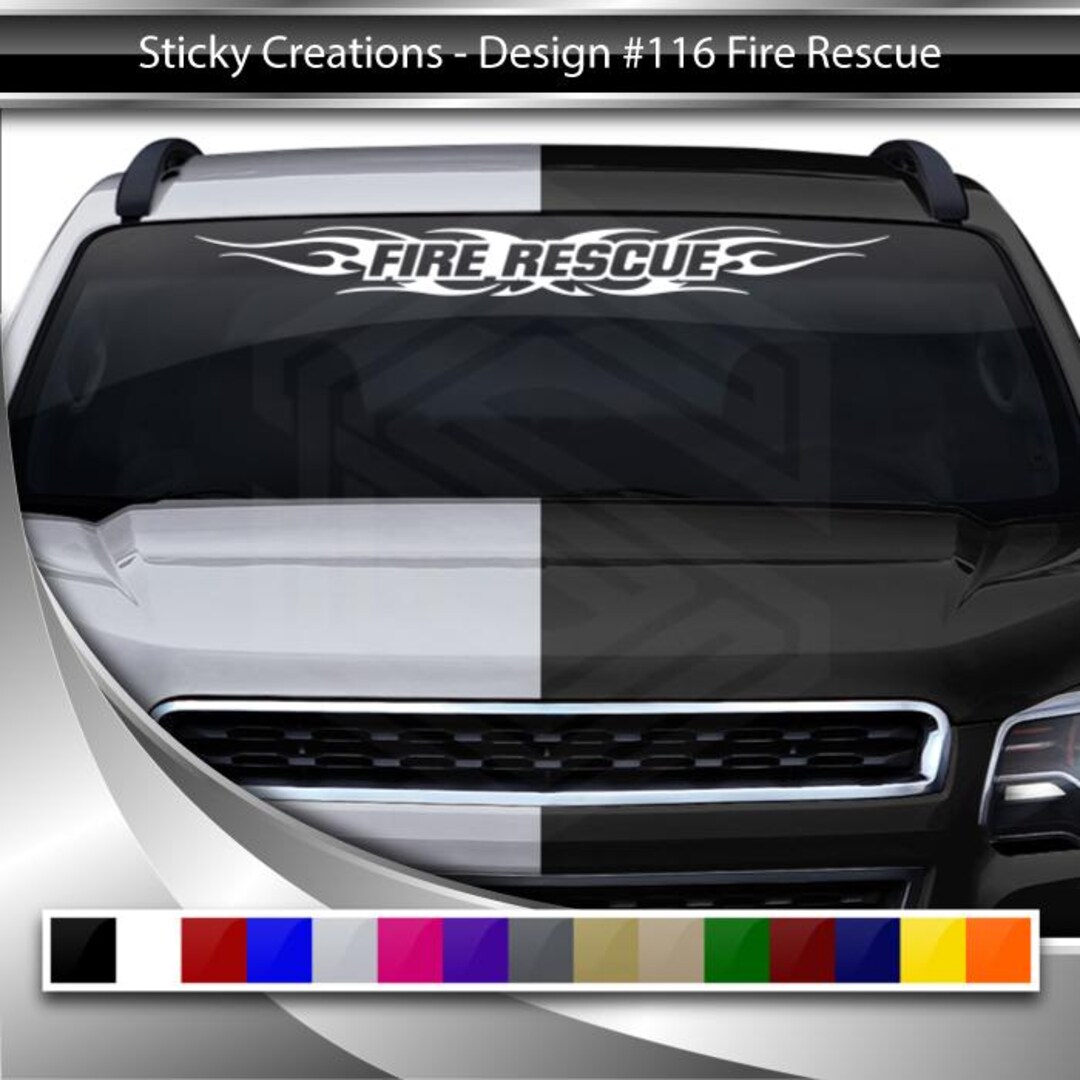 Design #116 FIRE RESCUE Decal Sticker Windshield Window Vinyl Graphic ...