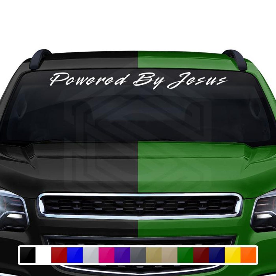 POWERED BY JESUS Decal Sticker Windshield Window Vinyl Graphic Banner ...