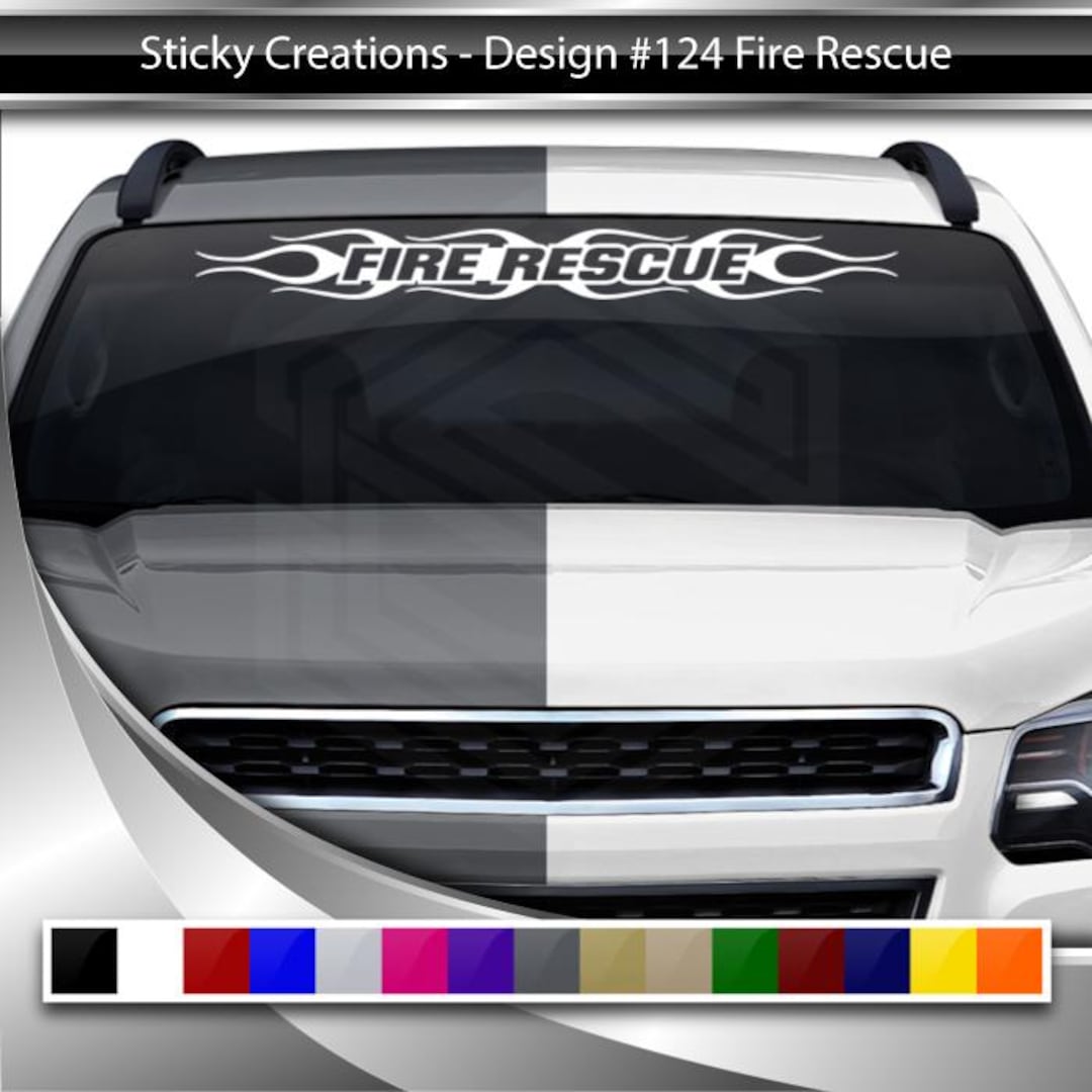 Design #124 FIRE RESCUE Decal Sticker Windshield Window Vinyl Graphic ...