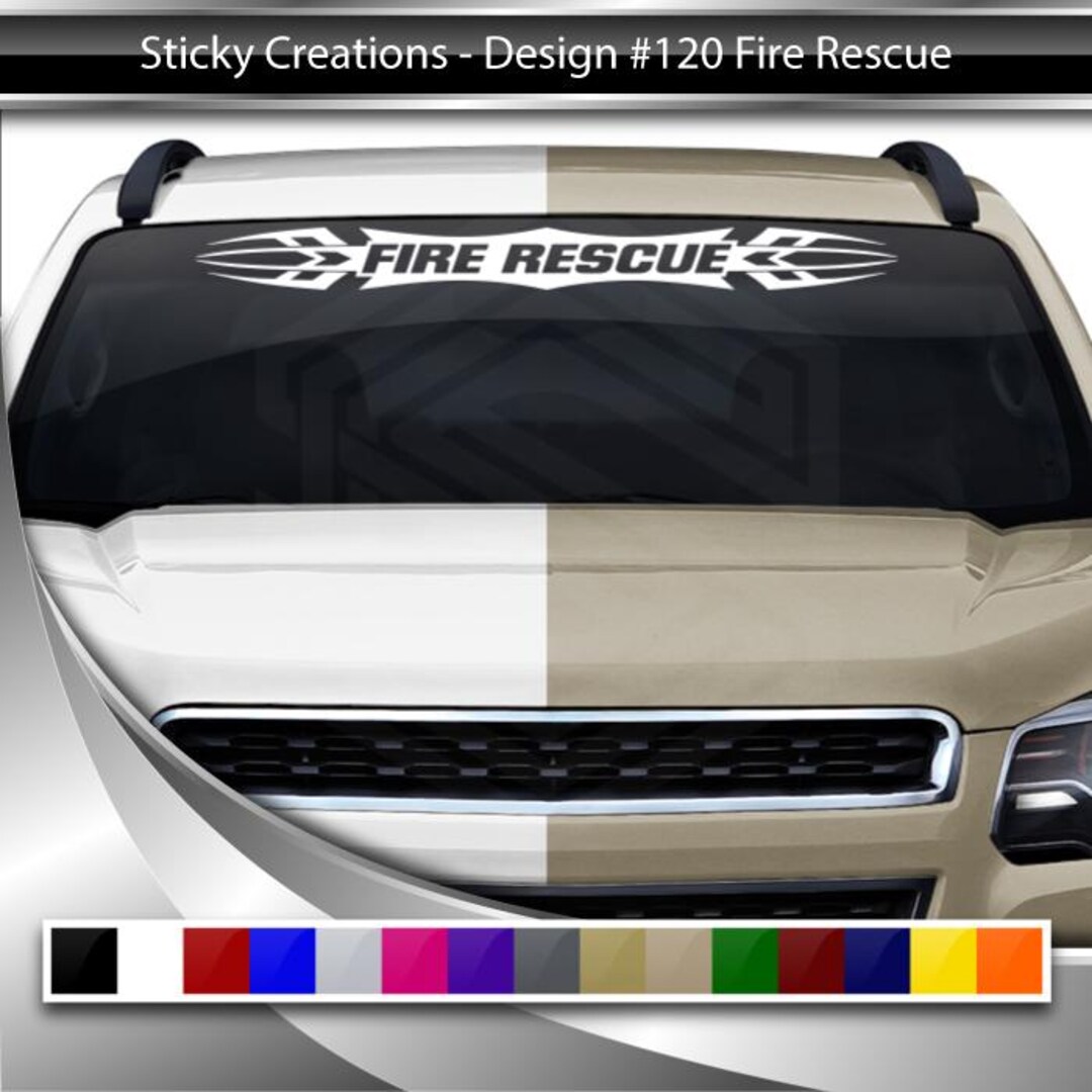Design #120 FIRE RESCUE Decal Sticker Windshield Window Vinyl Graphic ...