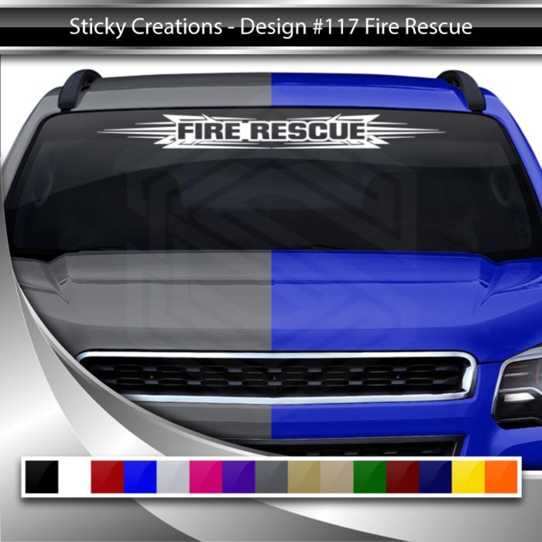 Design #117 FIRE RESCUE Decal Sticker Windshield Window Vinyl Graphic ...