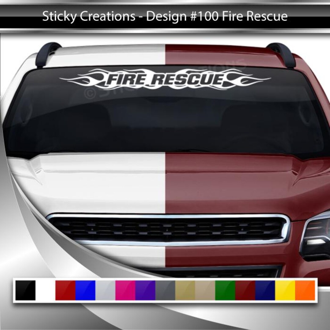 Design #100 FIRE RESCUE Decal Sticker Windshield Window Vinyl Graphic ...