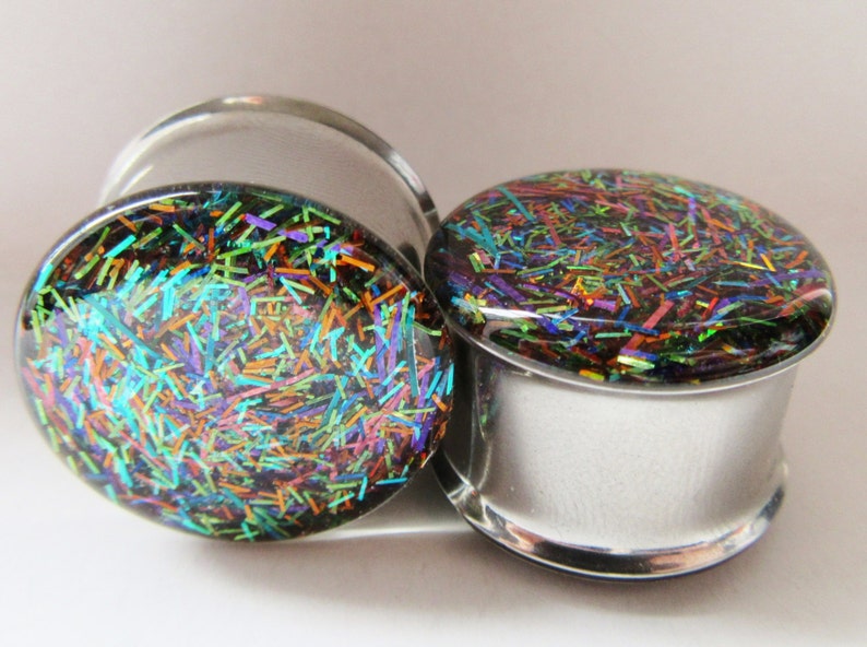 Rainbow Glitter Plugs Pride Ear Gauge Colourful Custom Sparkle - Etsy UK